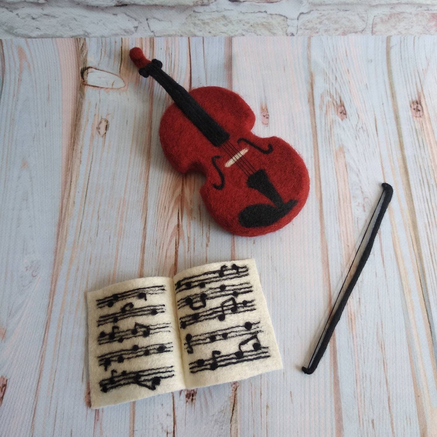 Felted Music Notes Baby Felted Violin&bow Sheet Music Newborn Violinist ...