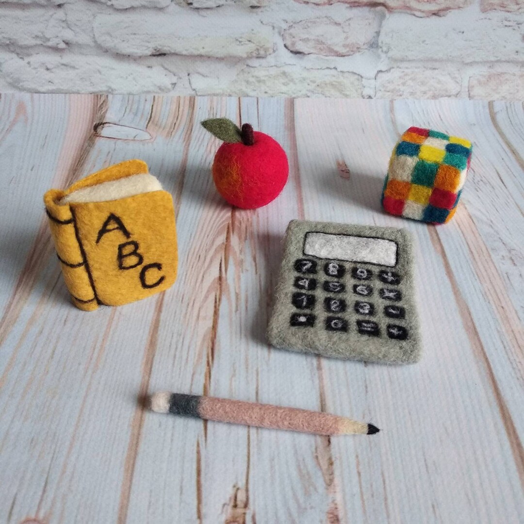 Back to School Felted Props, ABC Book,calculator, Wool Apple, Felted ...