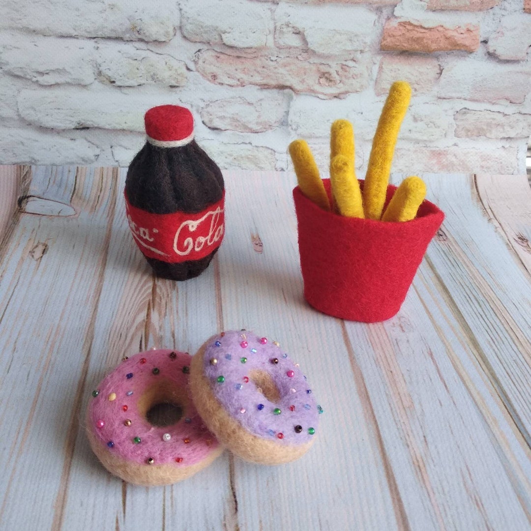 Newborn Felted Fries and Drink Bottle Felted Doughnut Felted Fries ...
