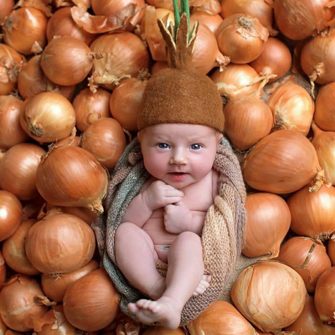 Newborn Onion Hat Photo Props, Baby Pixie Hat, Felted Infant Photoprops ...