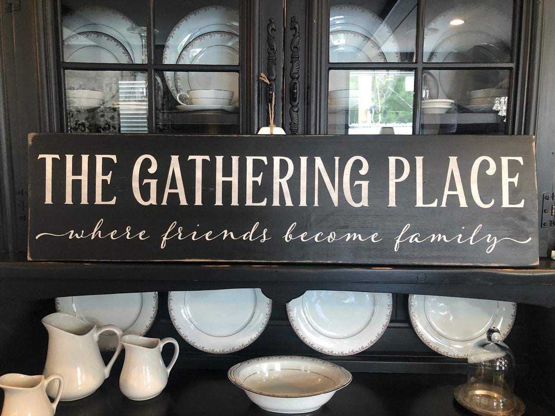 The Gathering Place Sign: Hand Painted Distressed Wood - Etsy