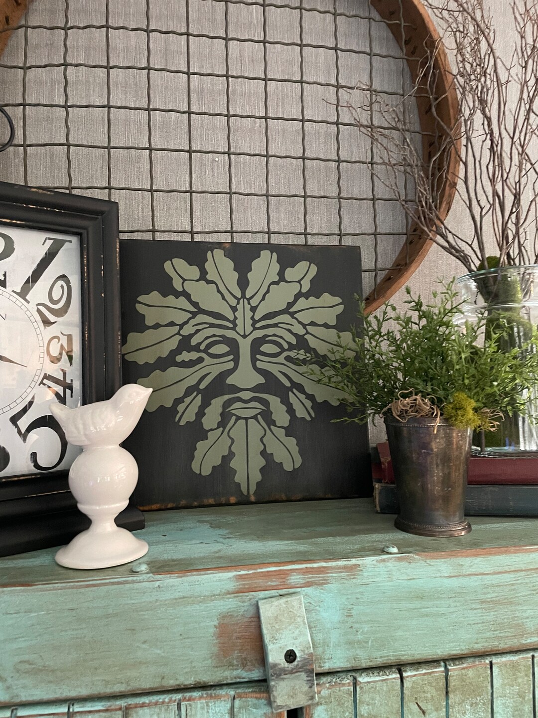 Hand Painted Green Man Wood Sign: Distressed Chalk Paint Finish - Etsy