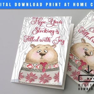 Printable Digital Christmas Cards Watercolor Christmas Bear Seasons ...