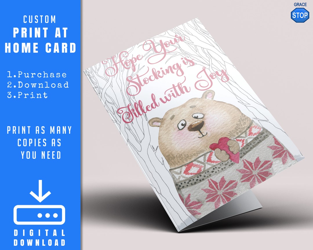 Printable Digital Christmas Cards Watercolor Christmas Bear Seasons ...