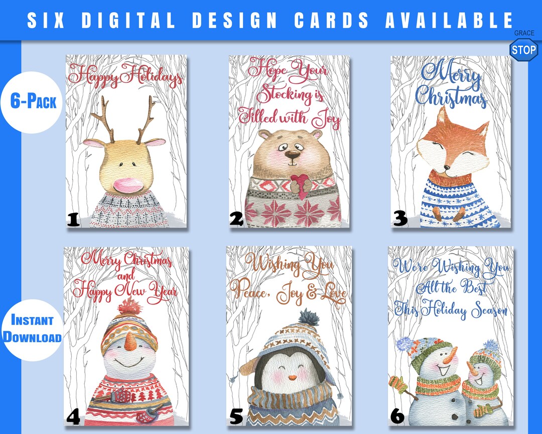 Digital Christmas Cards Whimsical Winter Animals Seasons - Etsy