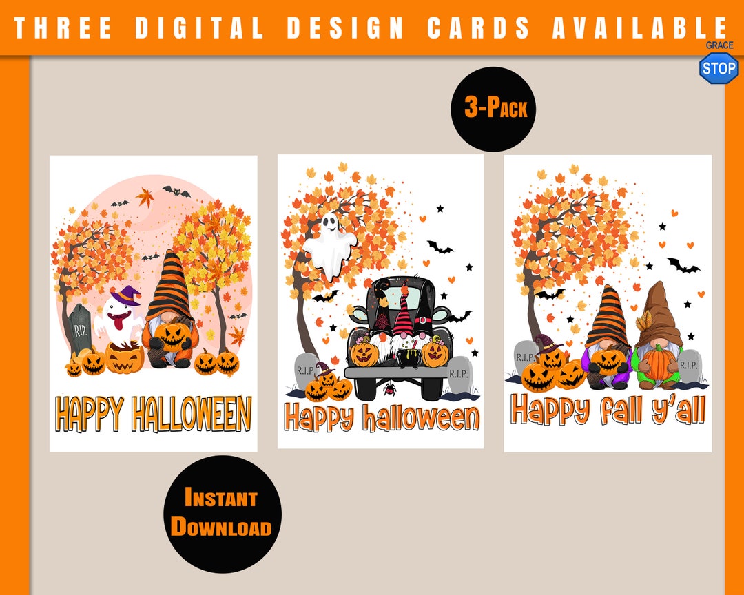 Printable Halloween Cards for Kids Cute Pumpkin Fall Theme PDF Download ...