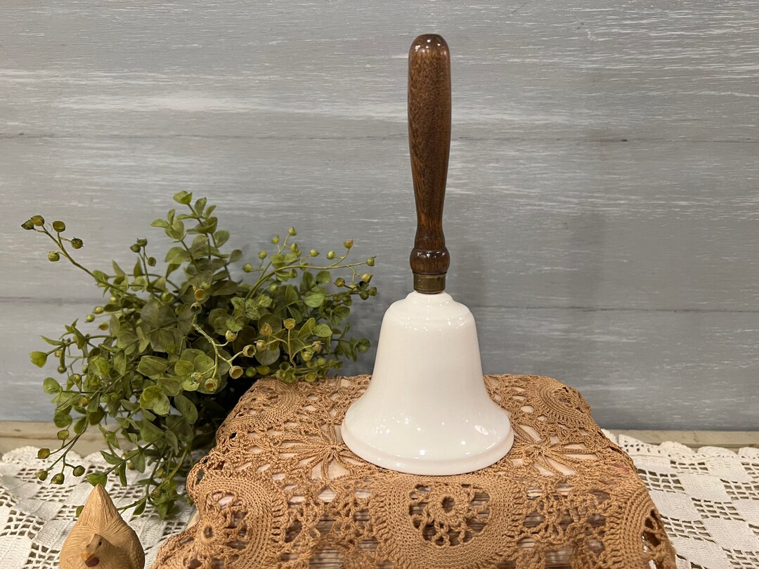 School House Style Bell. Porcelain Bell With Wood Handle and Brass ...