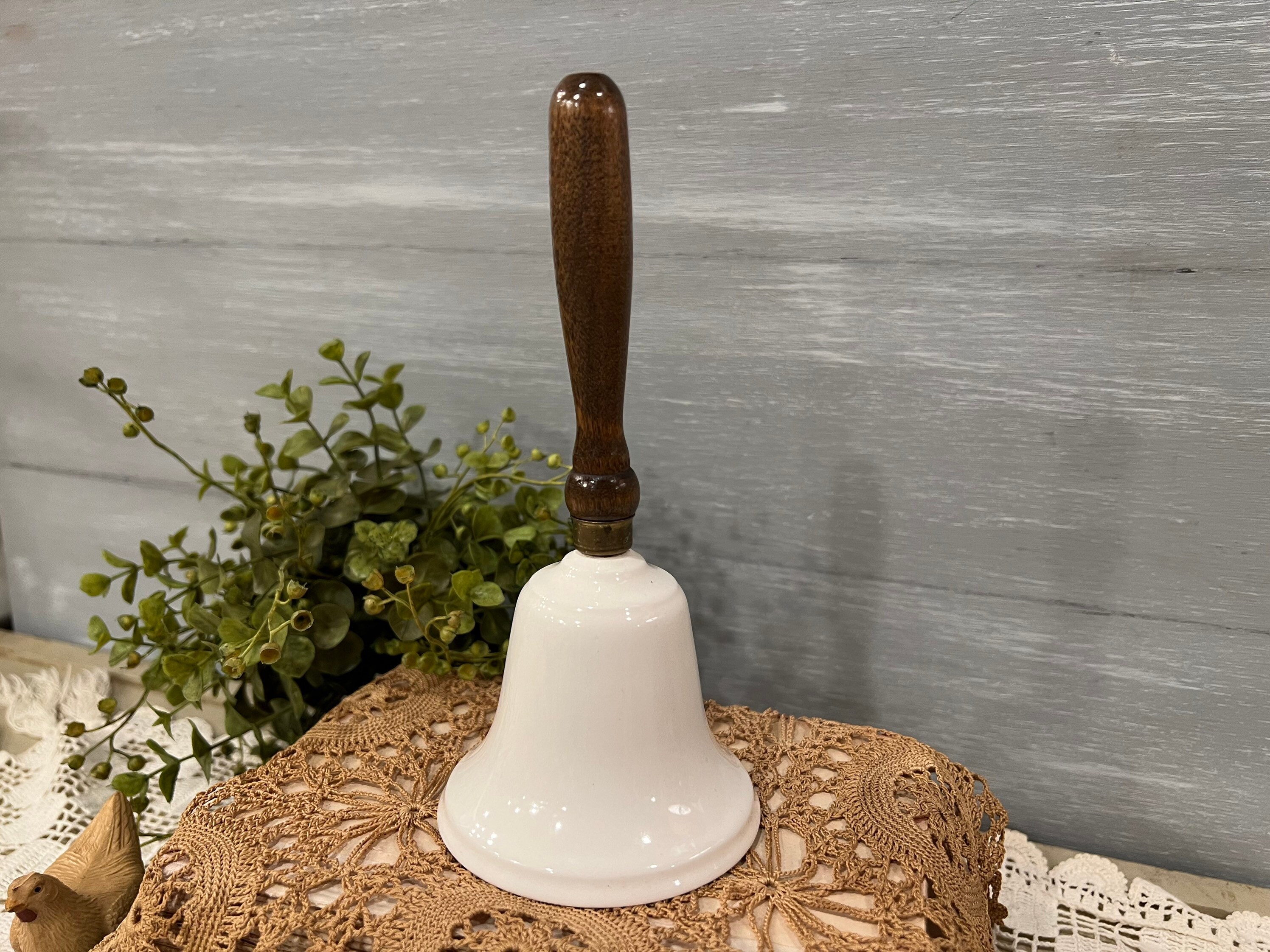 School House Style Bell. Porcelain Bell With Wood Handle and Brass ...