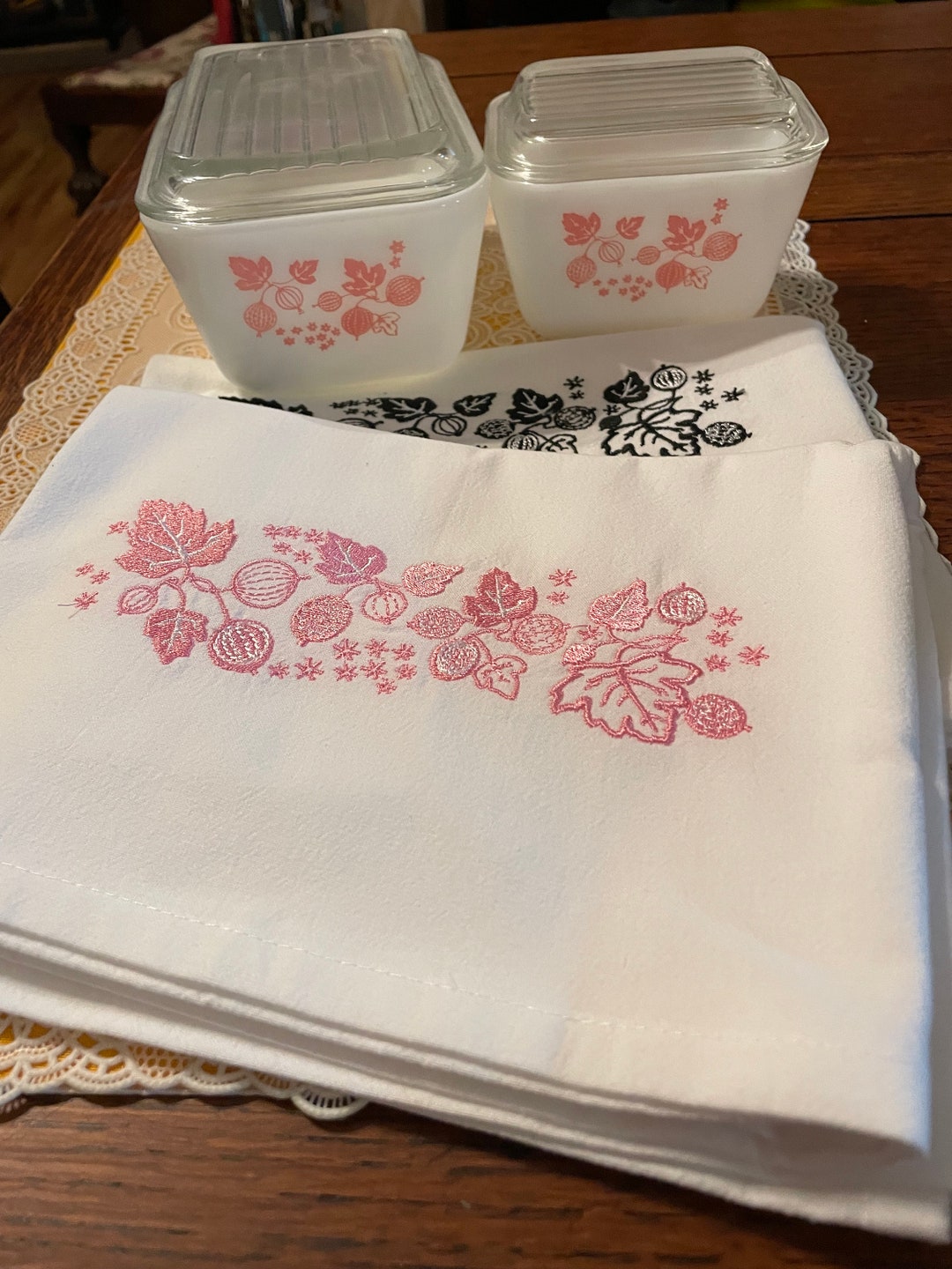 Pyrex gooseberry Embroidered Kitchen Towels - Etsy