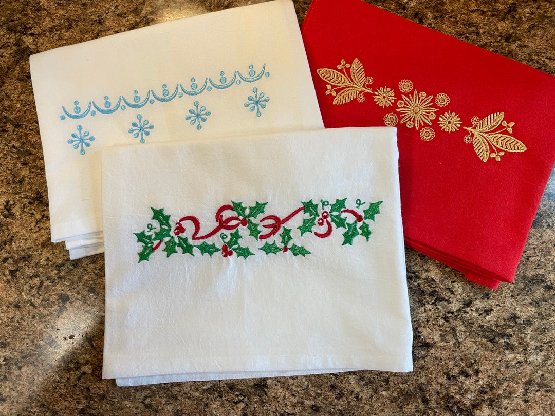 Three Different Christmas Pyrex Banner Design (embroidered Towel) - Etsy