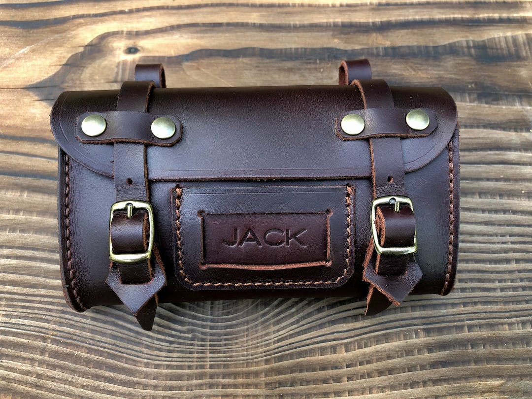 Bike Tool Bag, Bicycle Leather Bag, Dark Brown Leather, Handcrafted ...