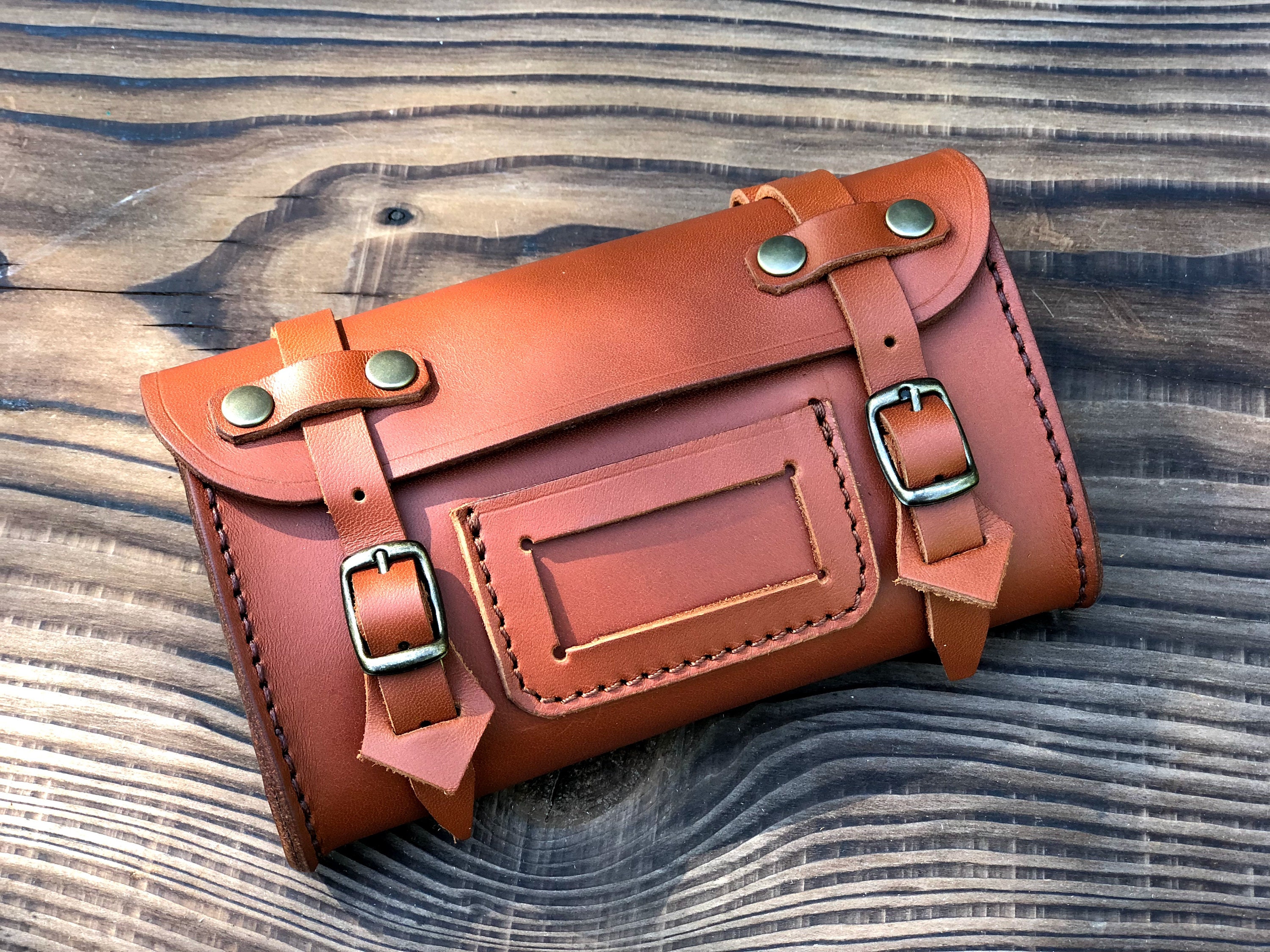 Bike Leather Bag, Bike Tool Bag, Brown Leather, Handmade Leather Bag ...