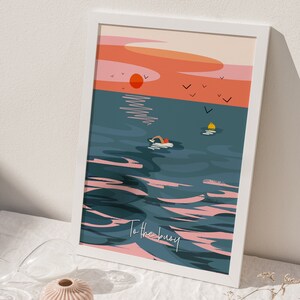 To the Buoy Sea Swimming Poster Print A4 and Mini Print A5 Wanderlust ...