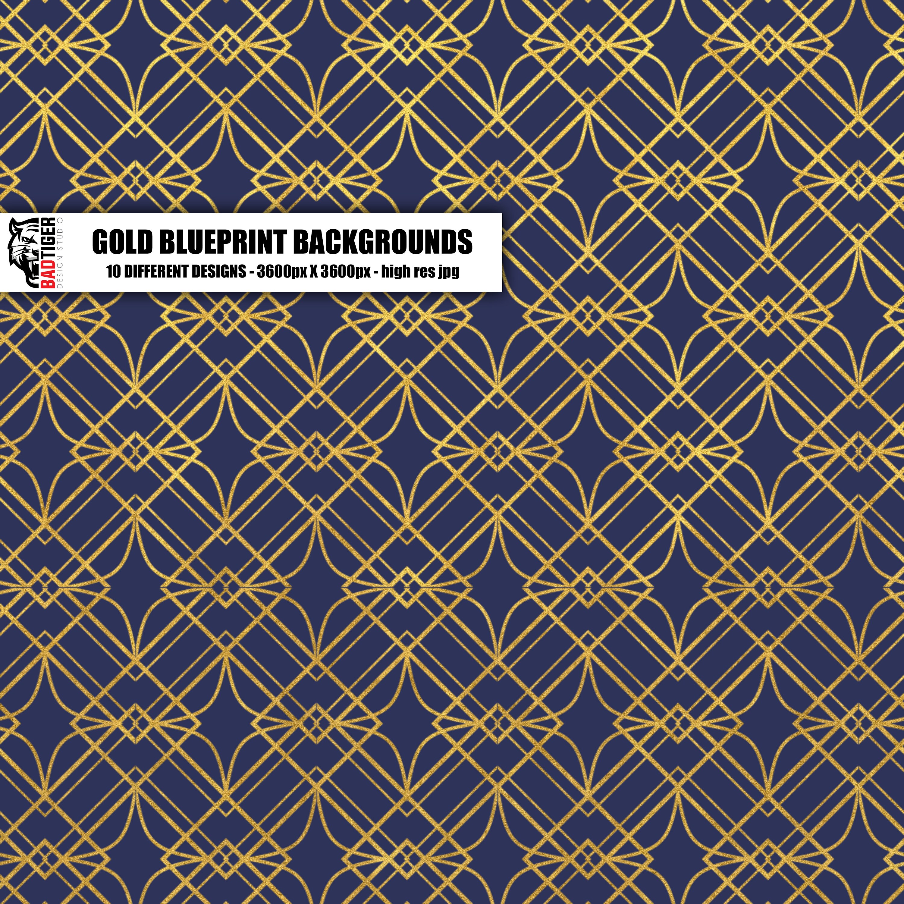 Navy Gold Digital Paper, Blueprint, Pattern Damask Texture, Gold ...