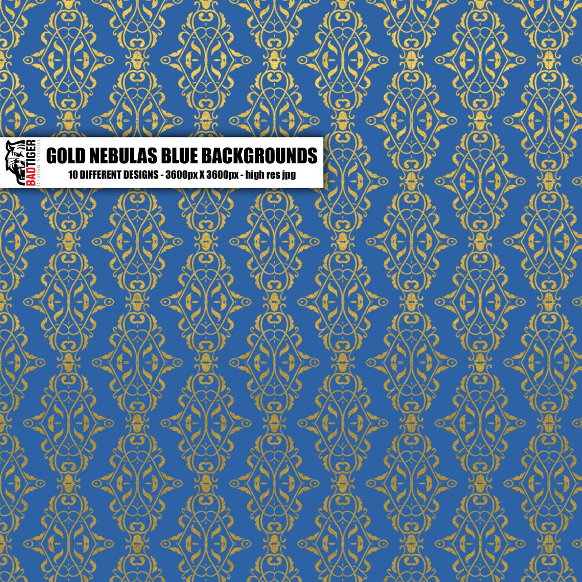 Nebulas Blue Gold Pattern Damask Texture Digital Paper Gold | Etsy