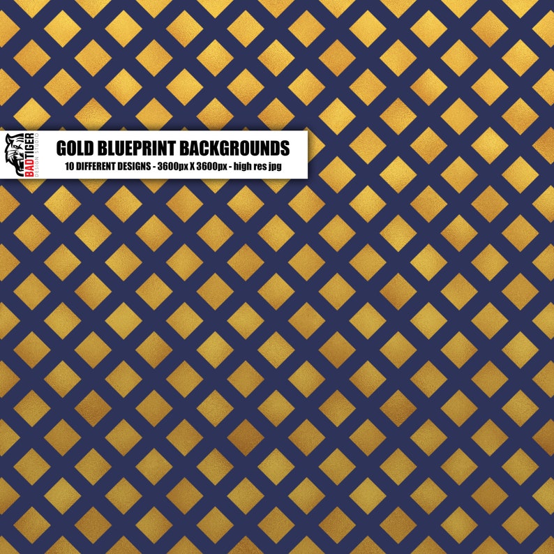 Navy Gold Digital Paper, Blueprint, Pattern Damask Texture, Gold ...