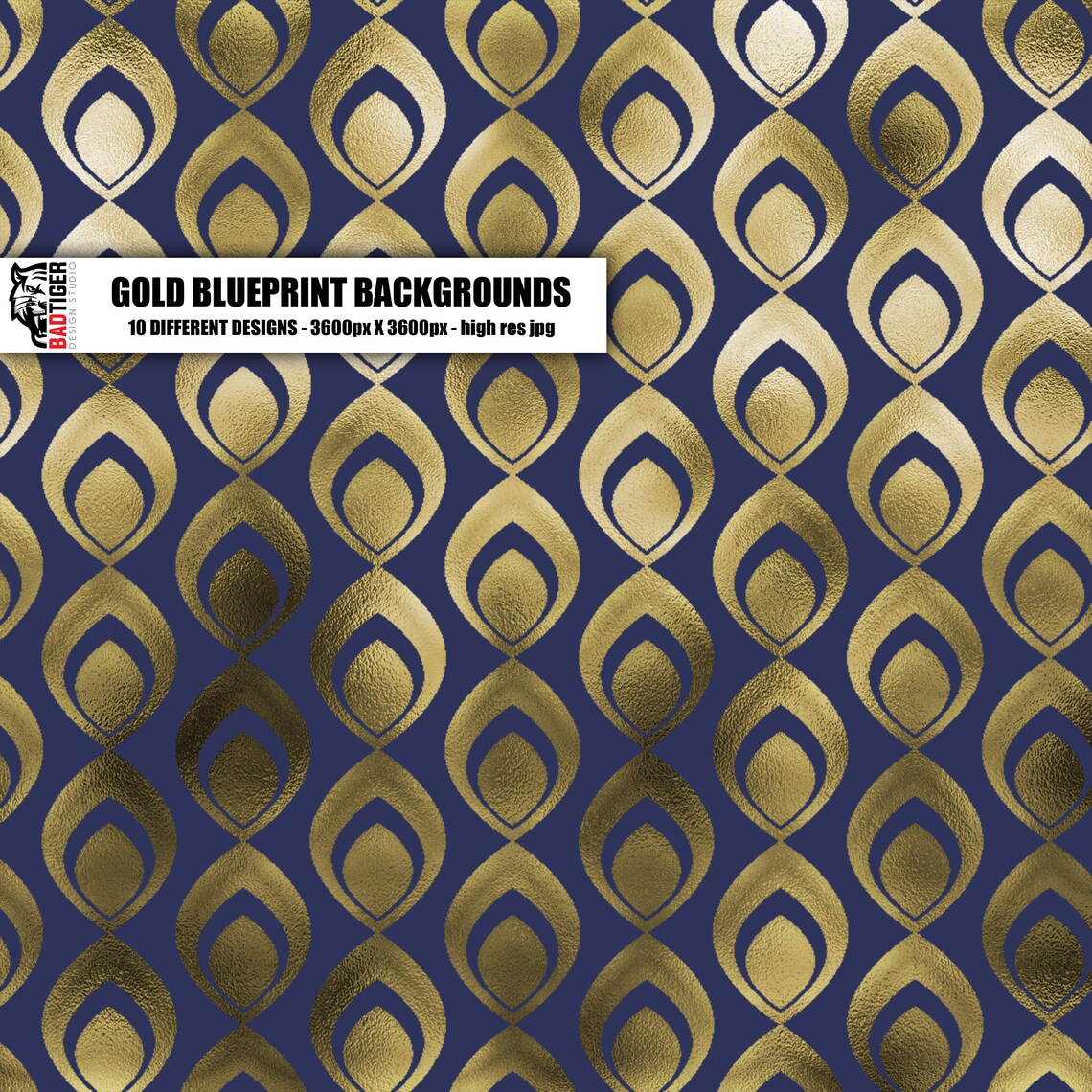 Navy Gold Digital Paper, Blueprint, Pattern Damask Texture, Gold ...