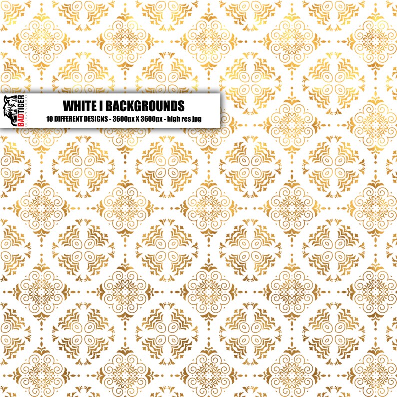 White Gold Pattern Damask Texture Digital Paper Gold Pattern - Etsy
