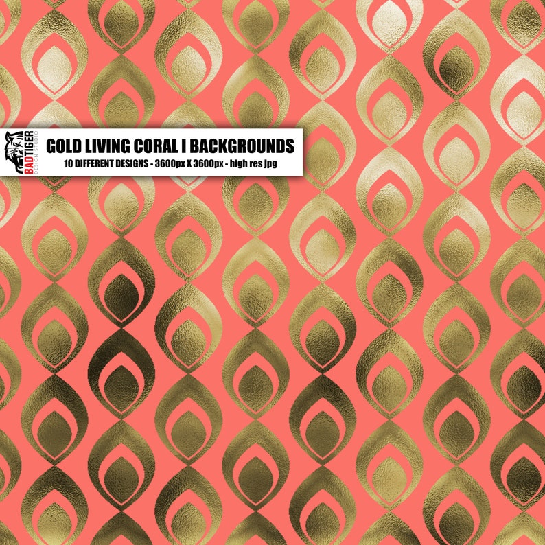 Coral Digital Paper, Coral Cardstock, Coral Texture Digital Paper, Gold ...