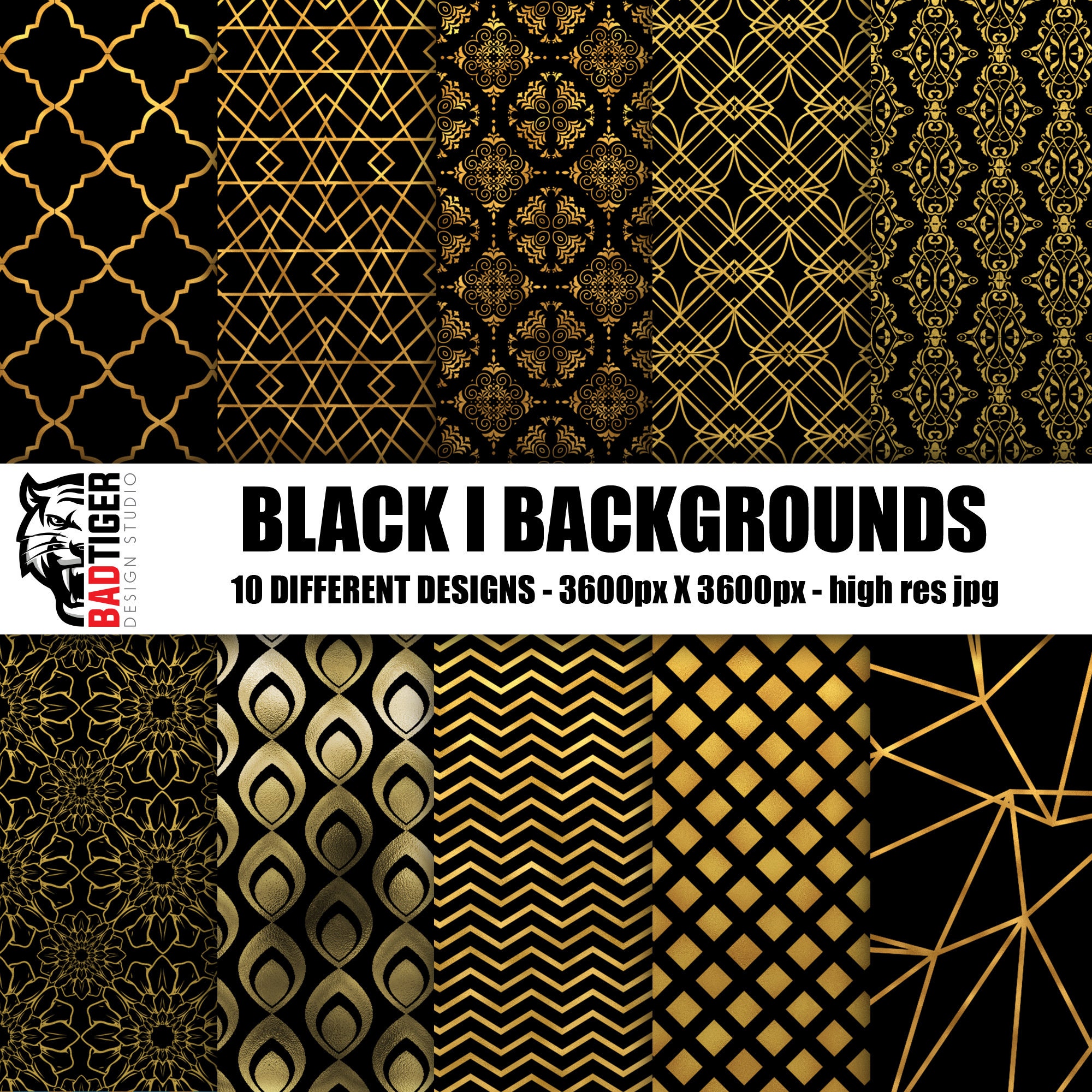 Black Gold Pattern Damask Texture Digital Paper, Gold Pattern Scrapbook ...