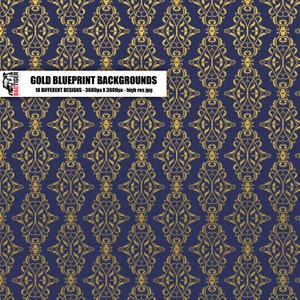 Navy Gold Digital Paper, Blueprint, Pattern Damask Texture, Gold ...