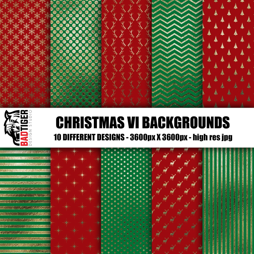 Red Green Digital Paper Red Gold Christmas Paper Traditional - Etsy