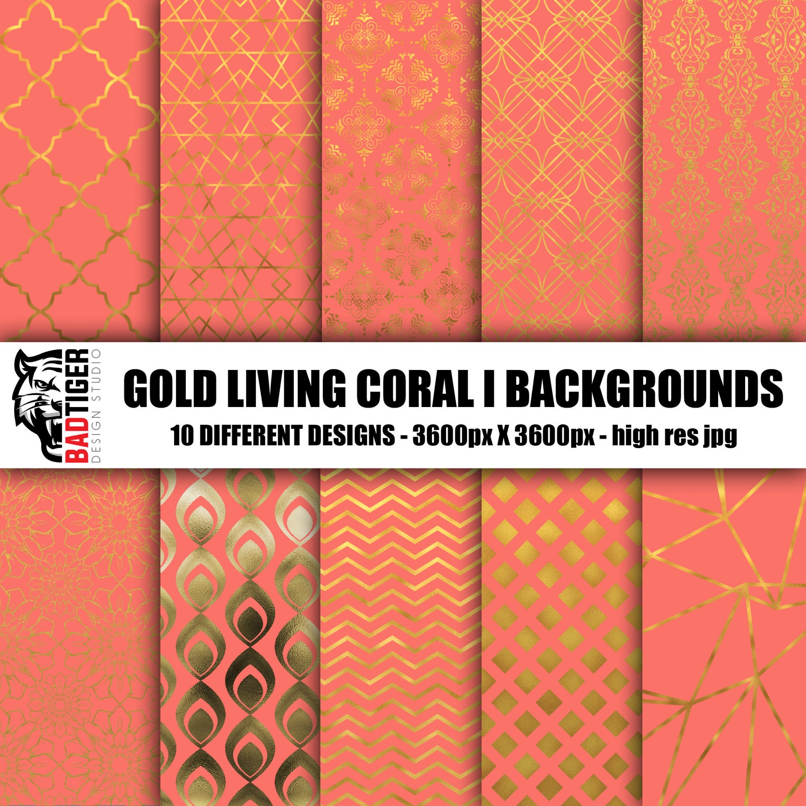 Coral Digital Paper, Coral Cardstock, Coral Texture Digital Paper, Gold ...