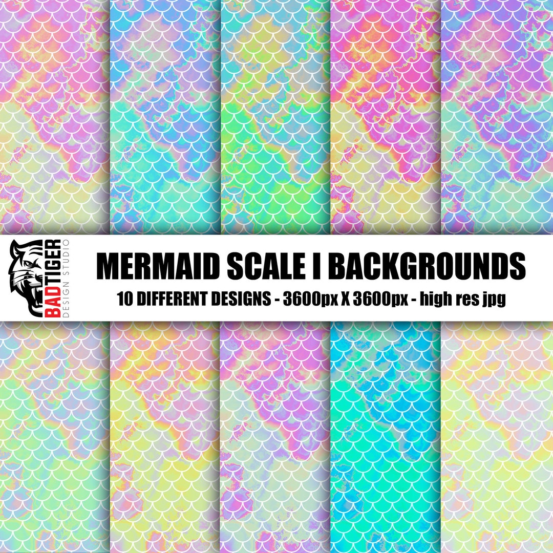 Iridescent Rainbow Mermaid Scales Digital Paper, Mermaid Scrapbook ...