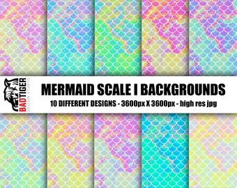 Shimmer Mermaid Scales Digital Paper, Mermaid Scrapbook Paper, Digital ...