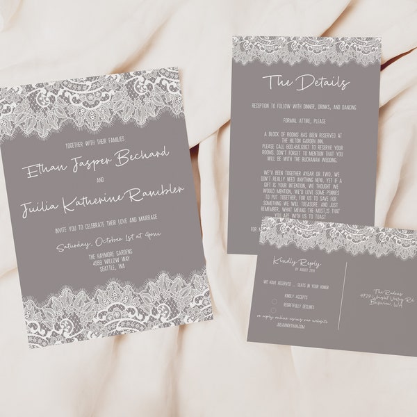 Lace Wedding Invitations - Etsy
