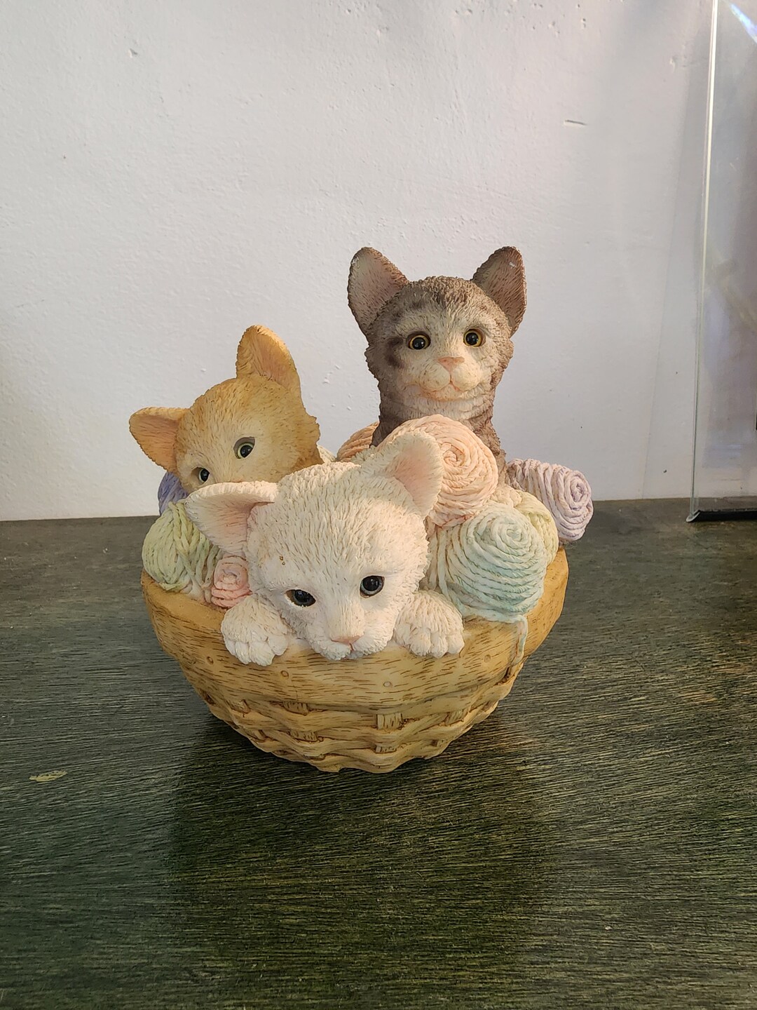 Stone Critters Basket of Kittens With Yarn/3 Kittens in Basket/large ...