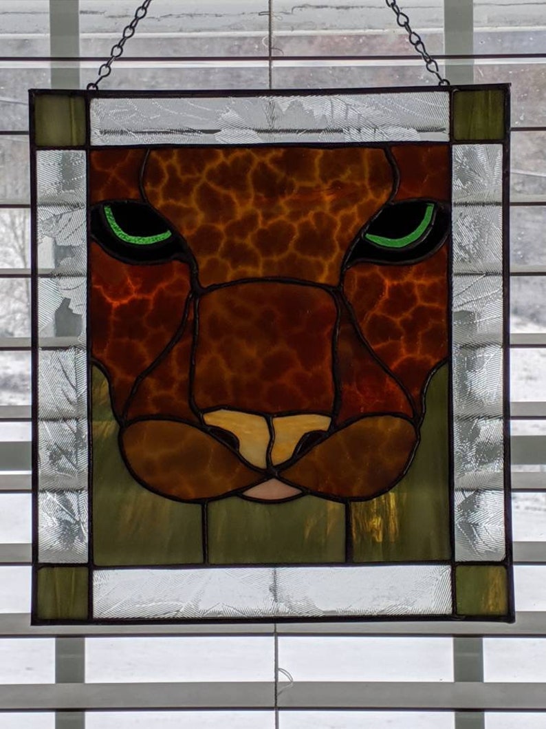 Handmade Stained Glass Leopard/rare Leopard Print Glass/big Cat/home ...