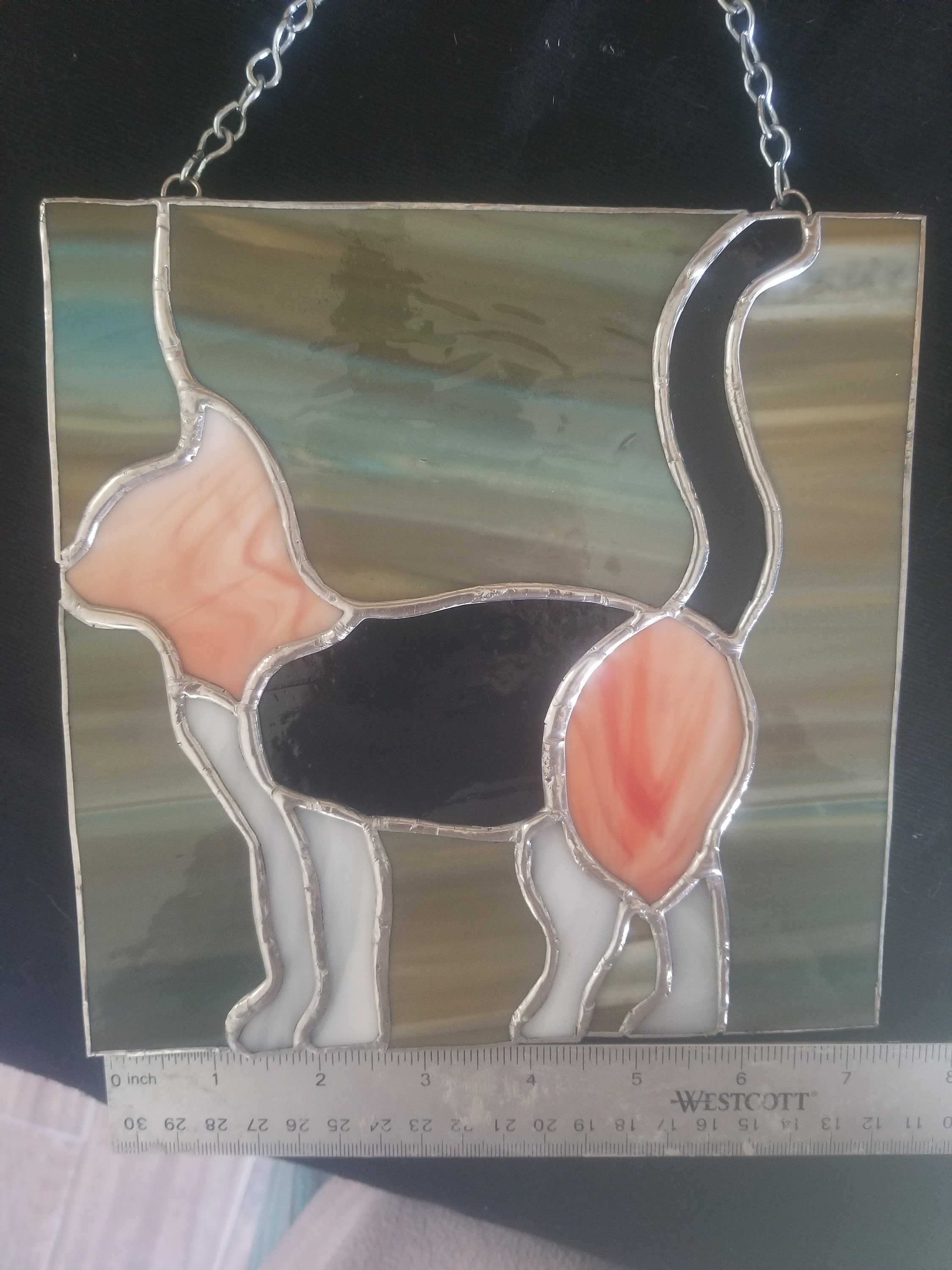 Stained Glass Calico Cat,glass Cat Decor,hand Made Suncatcher,black ...
