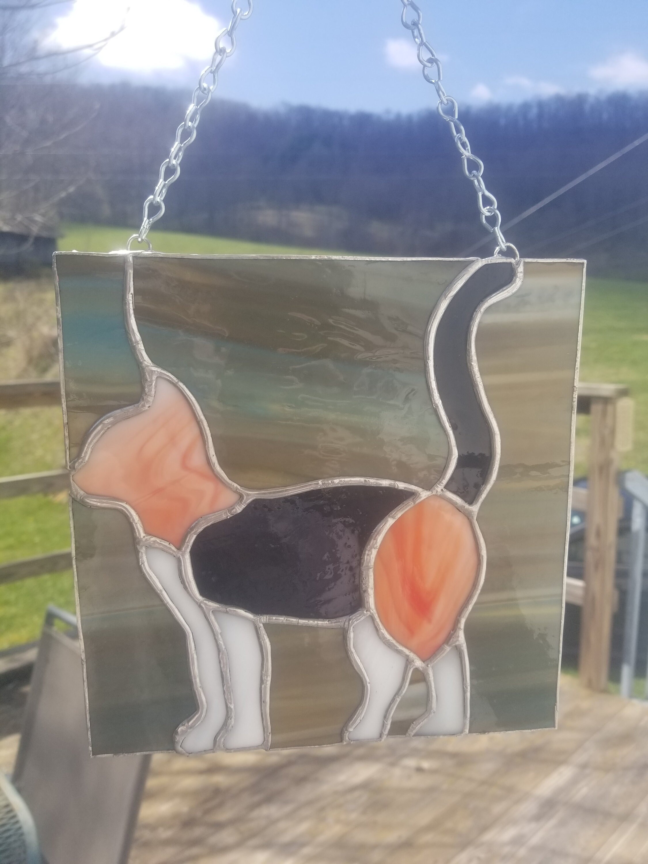 Stained Glass Calico Cat,glass Cat Decor,hand Made Suncatcher,black ...
