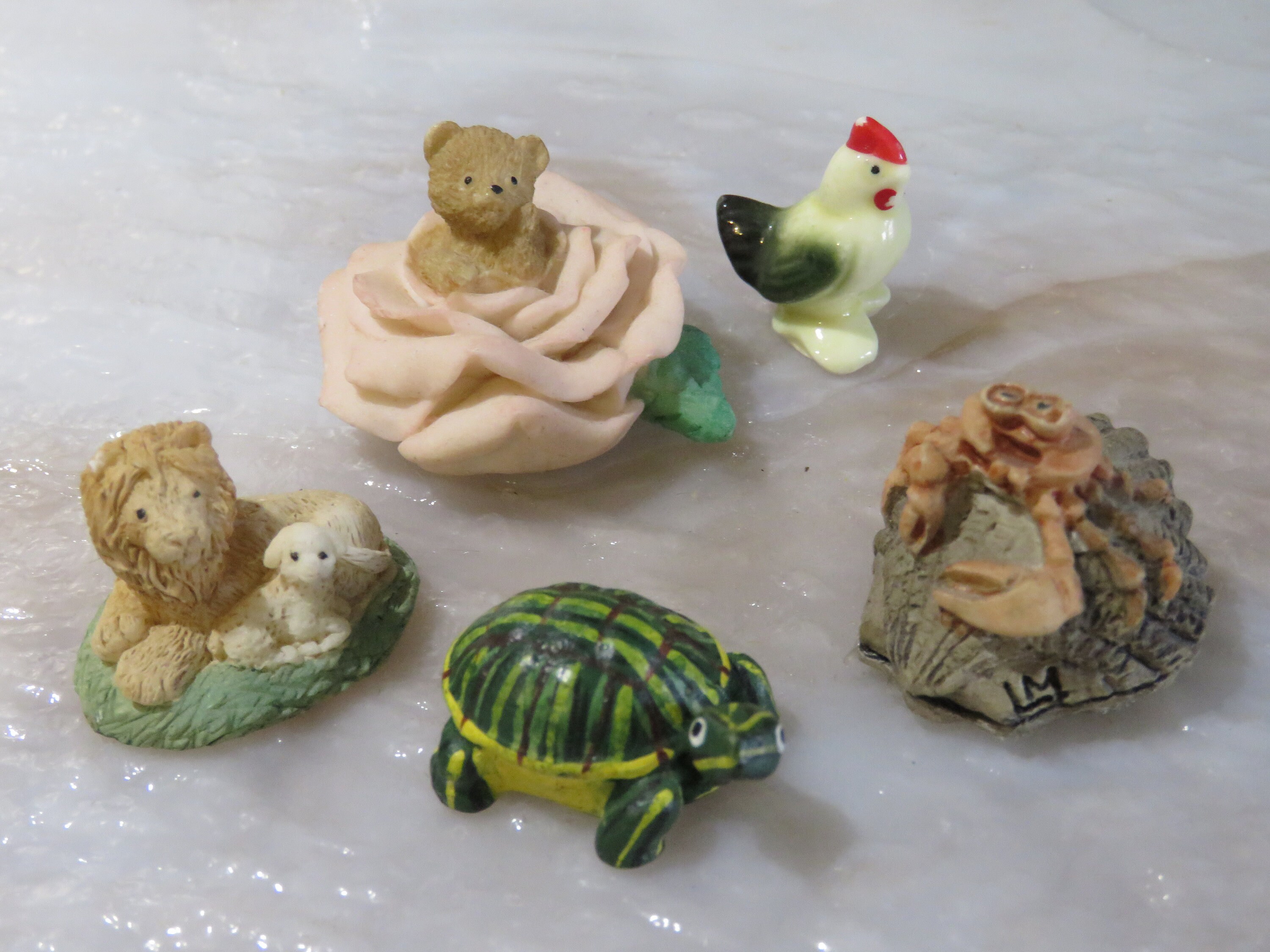Lot of 5 Miniature Vintage Figurines/stone Critters Minis/wooden Hand ...