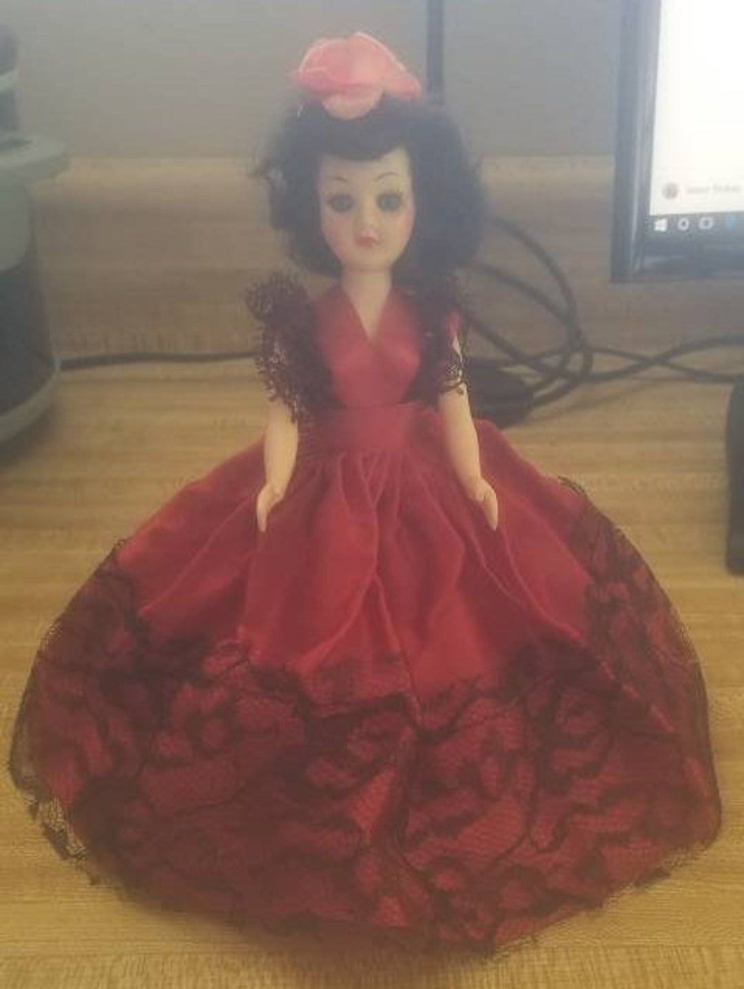 Vintage Carlson Doll With Black Hair and Red Dress - Etsy