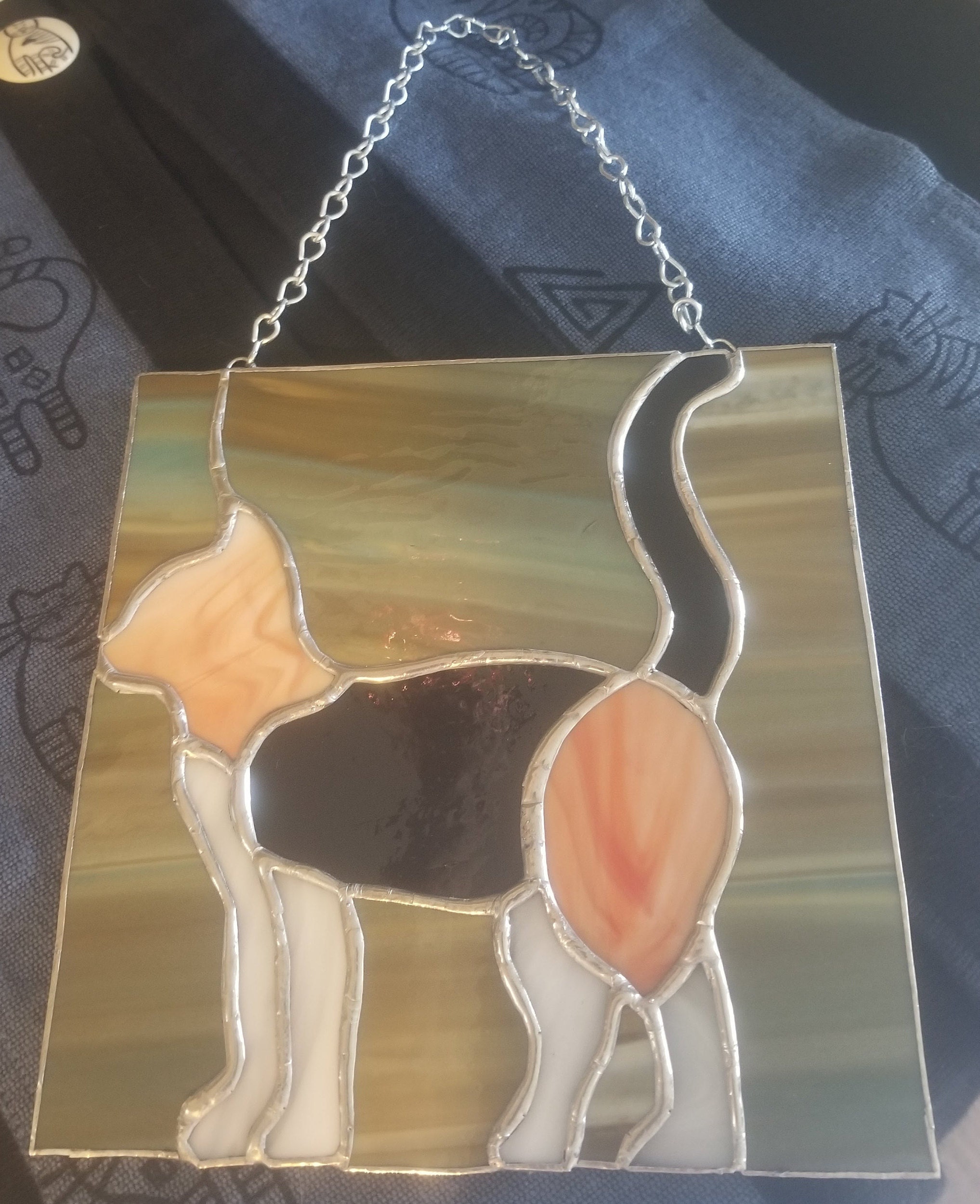 Stained Glass Calico Cat,glass Cat Decor,hand Made Suncatcher,black ...