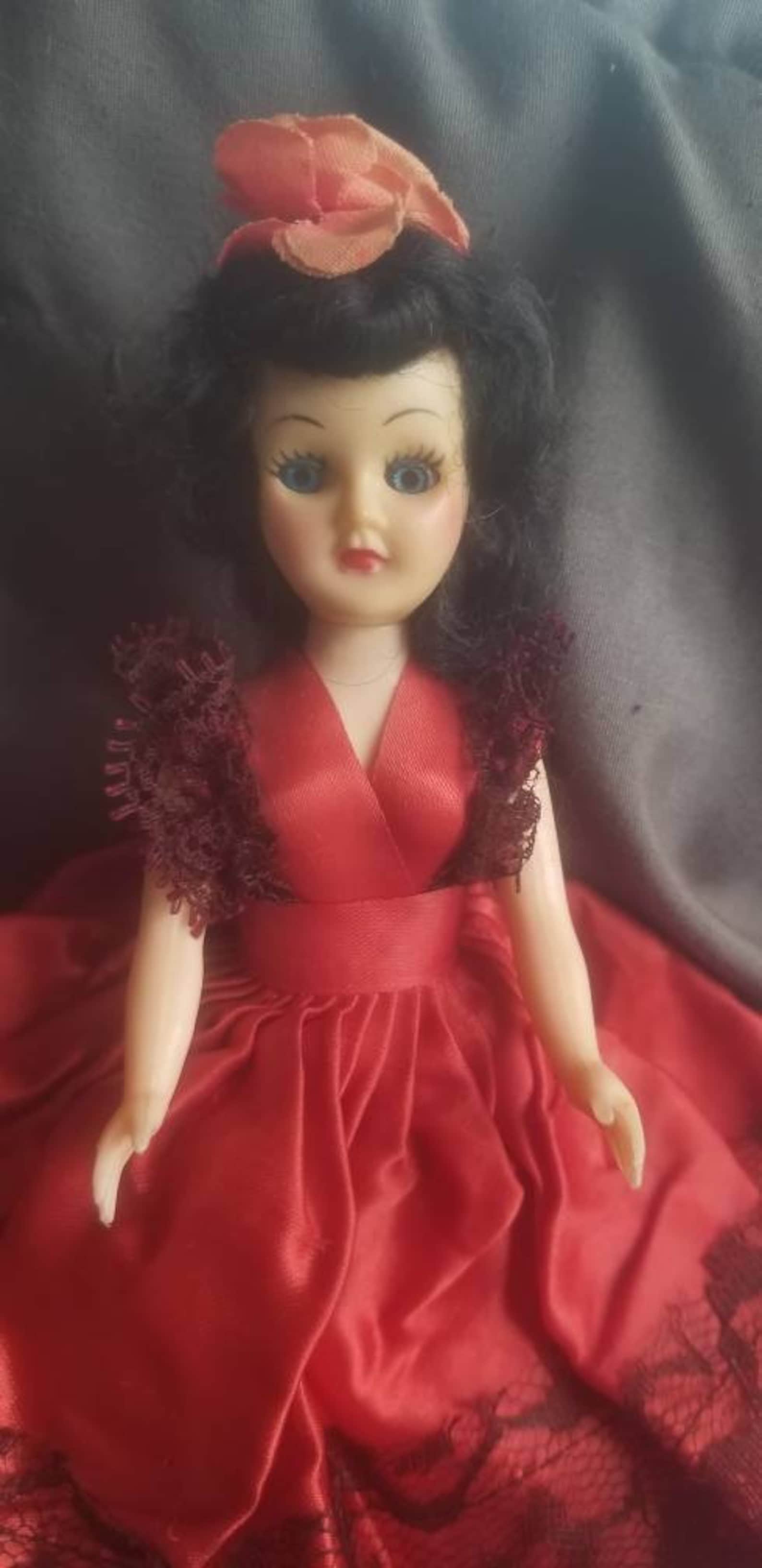 Vintage Carlson Doll With Black Hair and Red Dress - Etsy