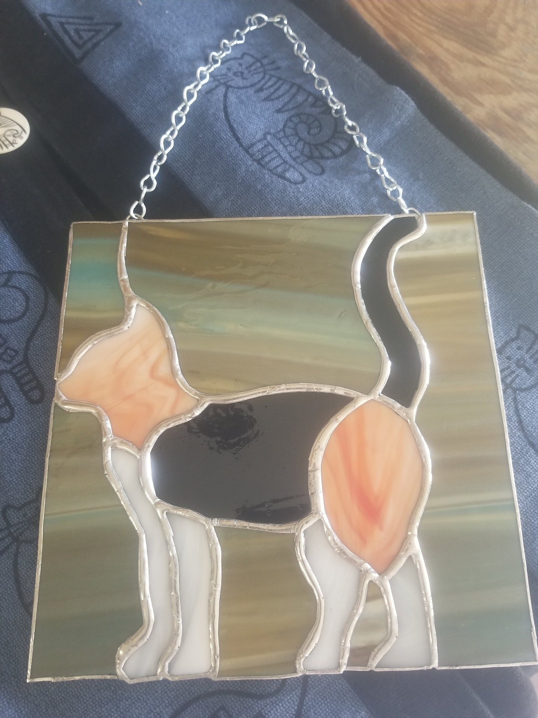 Stained glass Calico Catglass cat decorhand made | Etsy