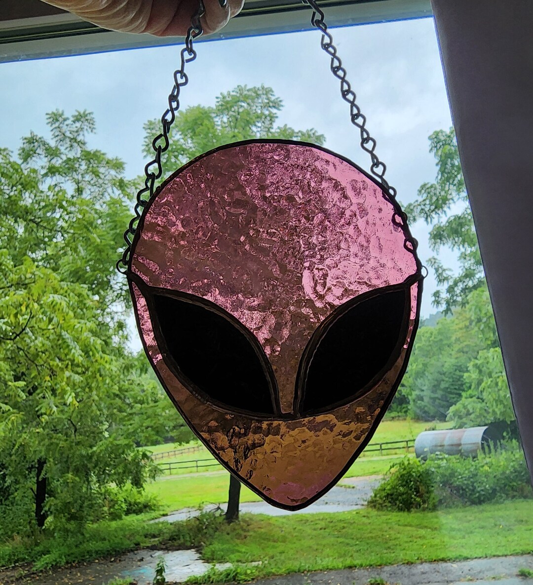 Alien Stained Glass Sun Catcher/purple Alien/handmade Glass Art ...
