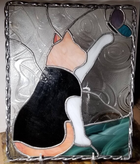 Calico Cat Stained Glass Sun Catcher/OrangeBlack & White Cat | Etsy
