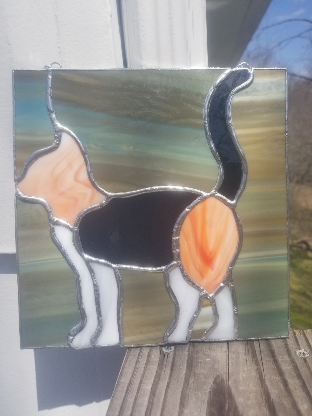 Stained Glass Calico Cat,glass Cat Decor,hand Made Suncatcher,black ...