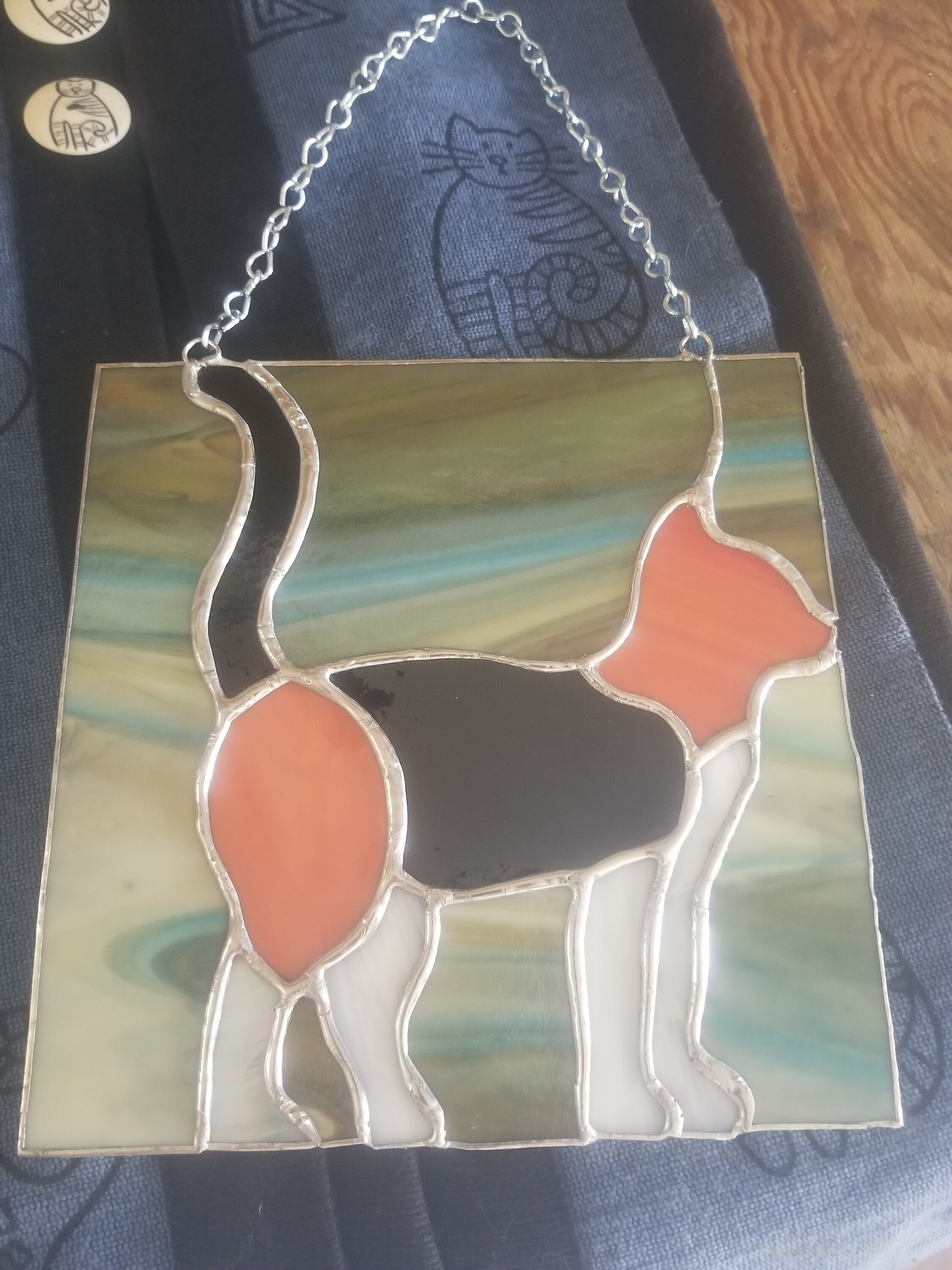 Stained Glass Calico Cat,glass Cat Decor,hand Made Suncatcher,black ...