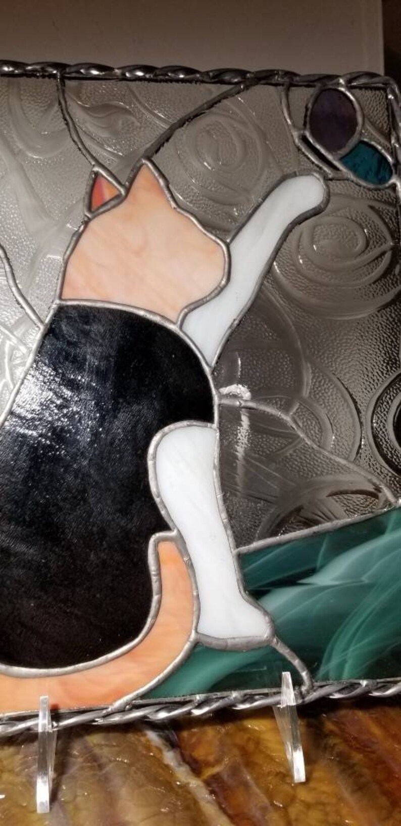 Calico Cat Stained Glass Sun Catcher/orange,black & White Cat Playing ...