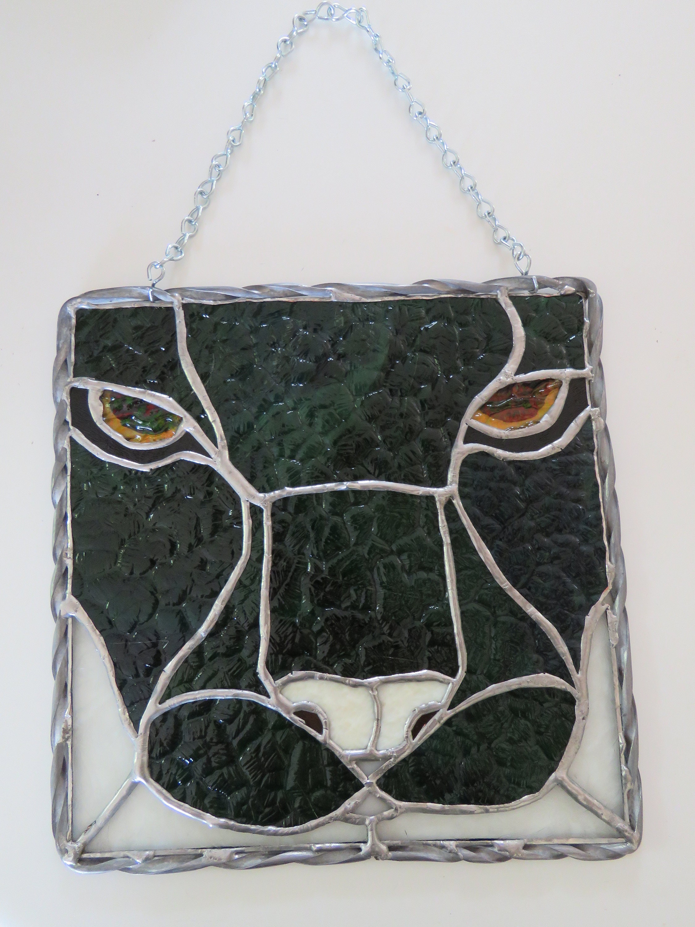 Handmade Stained Glass Leopard/Rare Green Leopard Print | Etsy