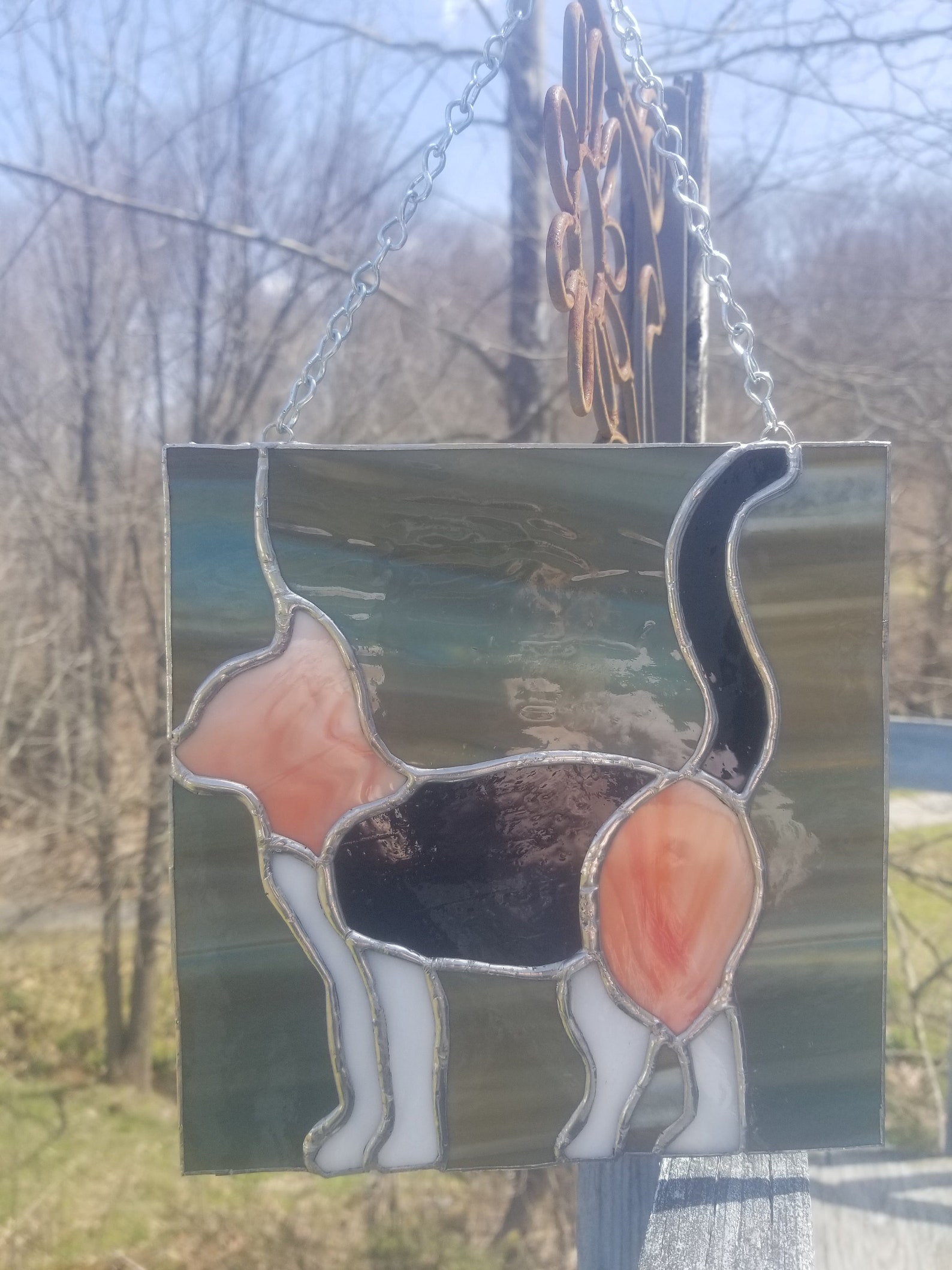 Stained Glass Calico Cat,glass Cat Decor,hand Made Suncatcher,black ...