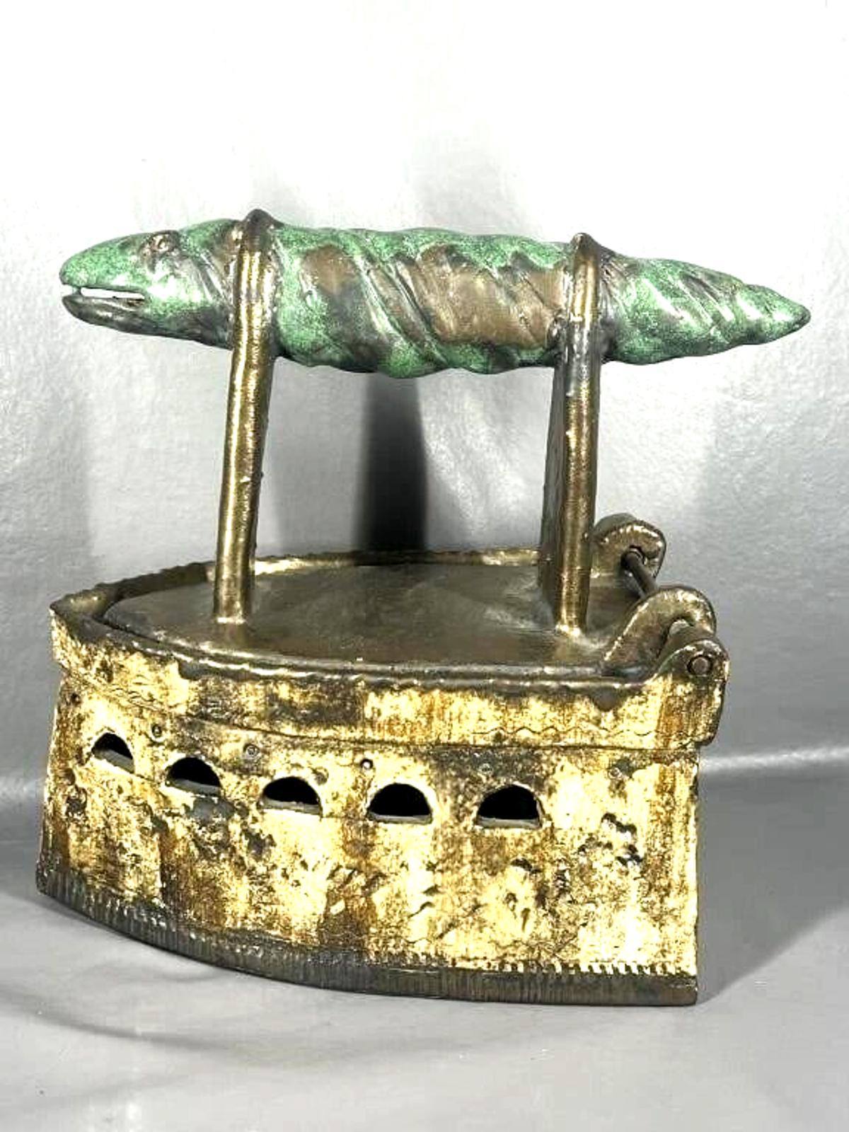 Glazed Slug Box Sad Iron Figurine W Green Slug Handle Signed 1983 ...