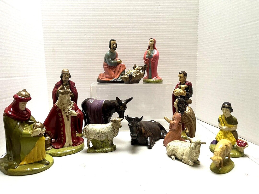 Christmas Nativity Vintage Holland Mold Set 14 Piece Hand Painted 2 8 ...