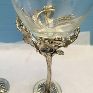 CASTOR COOPER Pewter Footed Stems Wine/water Crystal Glasses Set of 4 ...