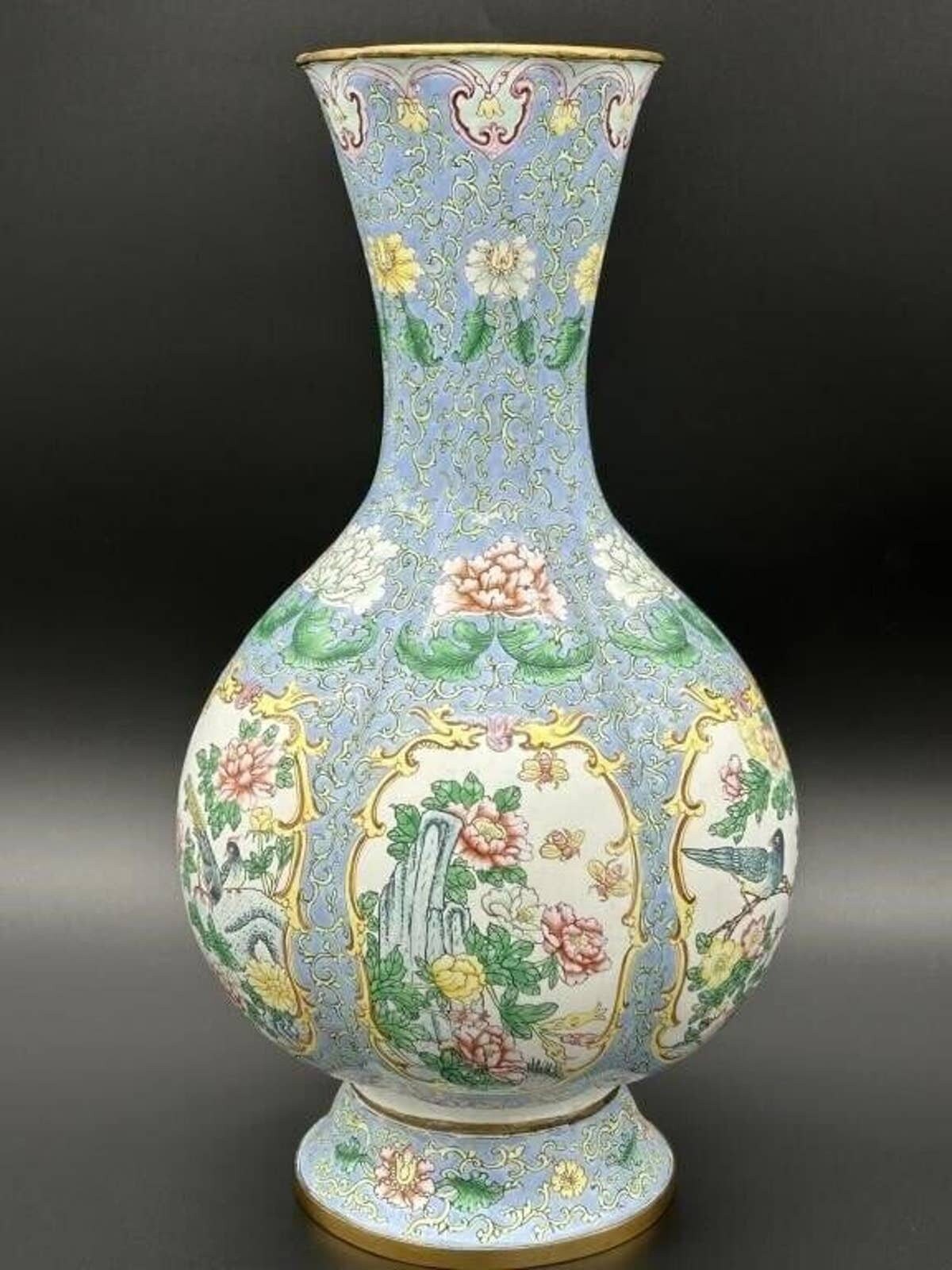Antique Chinese Cloisonne Vase 14-inch Tall Light Blue Floral - Etsy